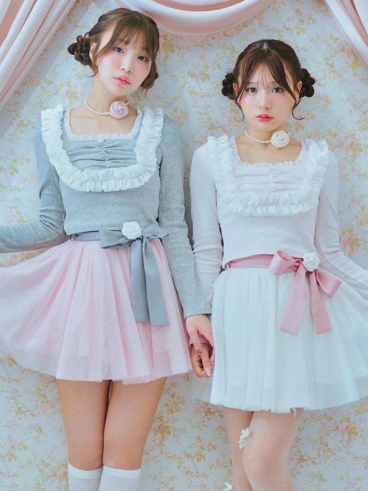 プチローズフリルテレコTOPS - Me roir(ミーロワール)のTシャツ・カットソー｜ファッション通販 Ailand（アイランド）